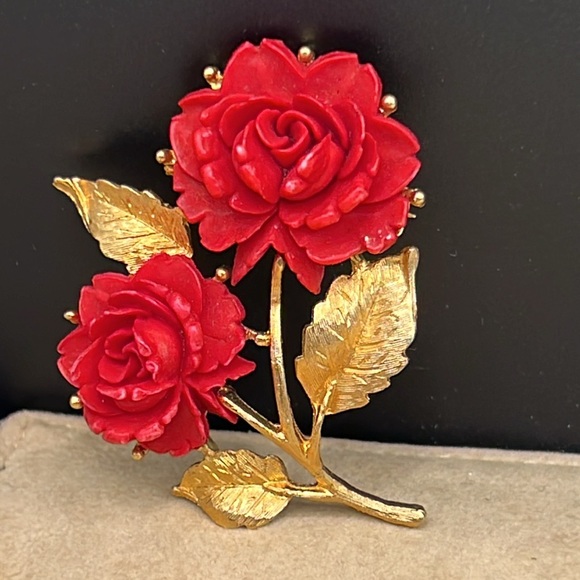 Vintage | Jewelry | Vintage Red Celluloid Flower Brooch | Poshmark